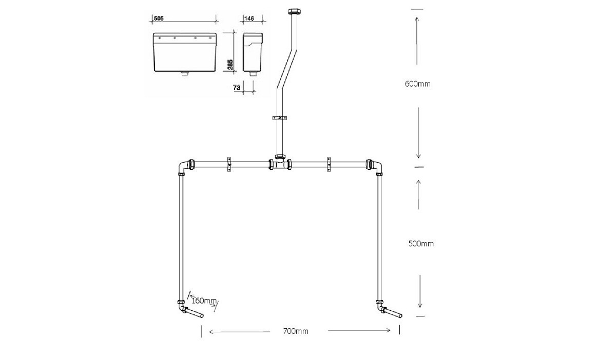 Concealed Urinal Cistern With Pipework Kit For 2 Urinals