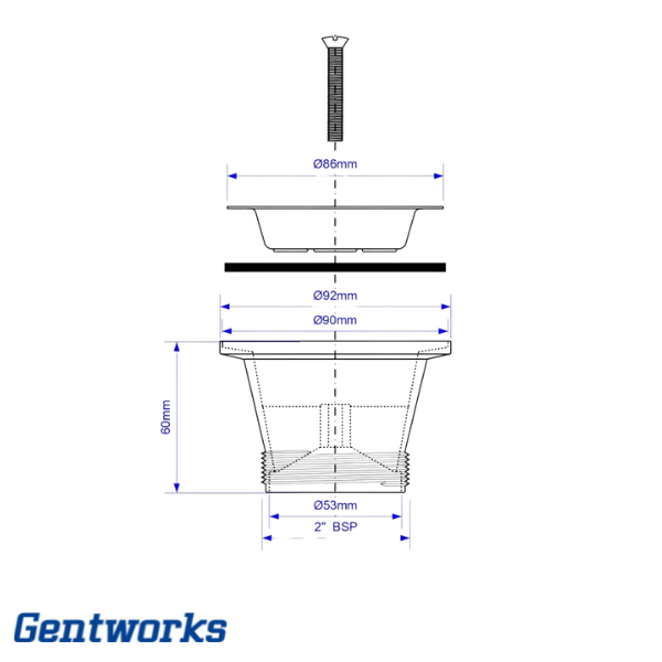 2" Centre Pin Waste with 85mm Stainless Steel Flange