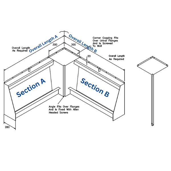 Gentworks Wall Hung Corner Stainless Steel Urinal With Corner Capping ...
